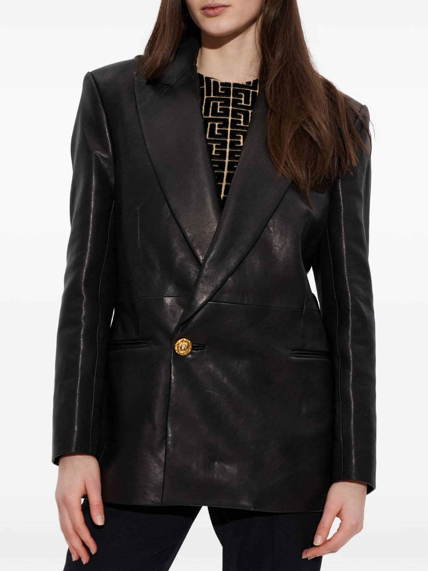 Куртка BALMAIN Lion-button leather jacket, размер 38 — фото 1