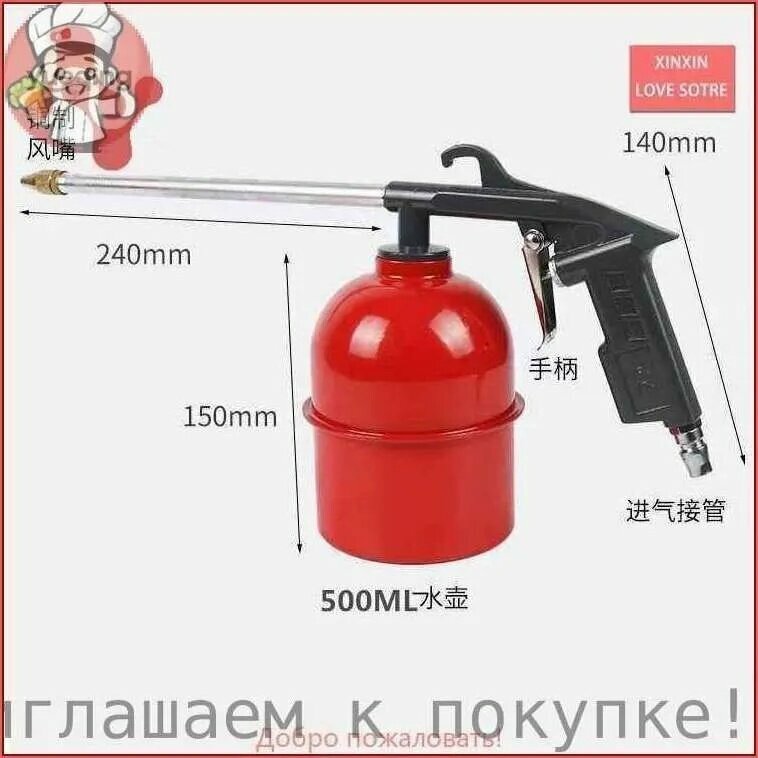 Сокровище найдено! Ручной компрессорный моечный пистолет, 5 полосок, расход воздуха 150 л/мин, сливной бачок 0,6 регулируемый диаметр насадки и рельефная ручка, пневматический GG1124918