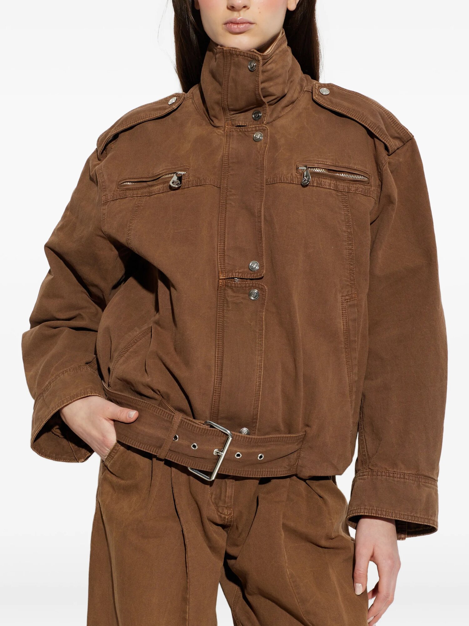 Куртка Blumarine Zipped belted jacket, размер 40, brown — фото 1
