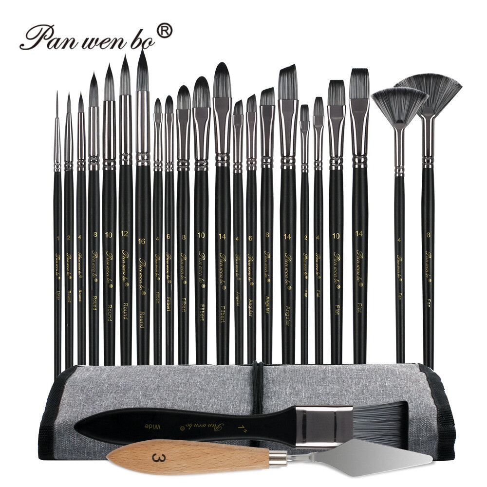 Кисти для масляной краски, деревянные акварельные кисти, набор из 24 штук, смешанные кисти в холщовой сумке, оптовая продажа от производителя