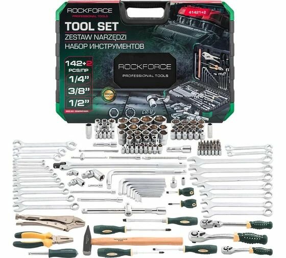 Набор инструментов 142+2 предмета 1/4", 3/8", 1/2" (6гр,12гр.) RockFORCE