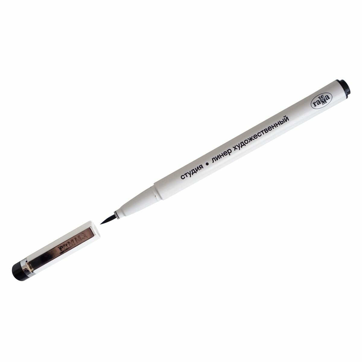 6 шт. Линер Гамма "Студия" черный, пишущий узел "кисть" 1,0мм, пластик. уп, европодвес