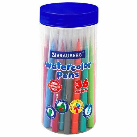 2 шт. Фломастеры в тубе классические 36 цветов, вентилируемый колпачок, BRAUBERG "PREMIUM", 152200
