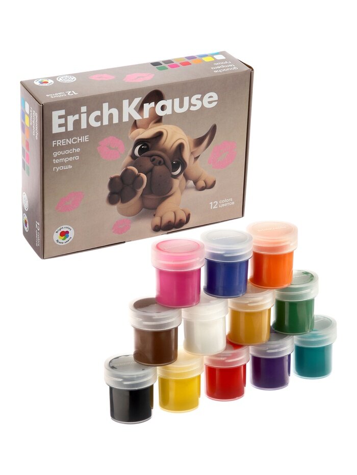 Гуашь 12 цветов ErichKrause Frenchie, 17 мл, плотный красочный слой