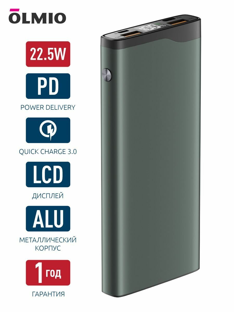 Внешний аккумулятор (Power Bank) QL-10, 10000mAh с быстрой зарядкой, серый