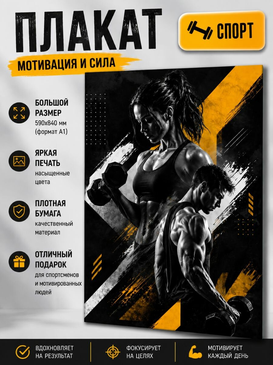 Постер "Мотивация. Сила спорта", без рамы, фотобумага, цифровая печать, 80х60 см