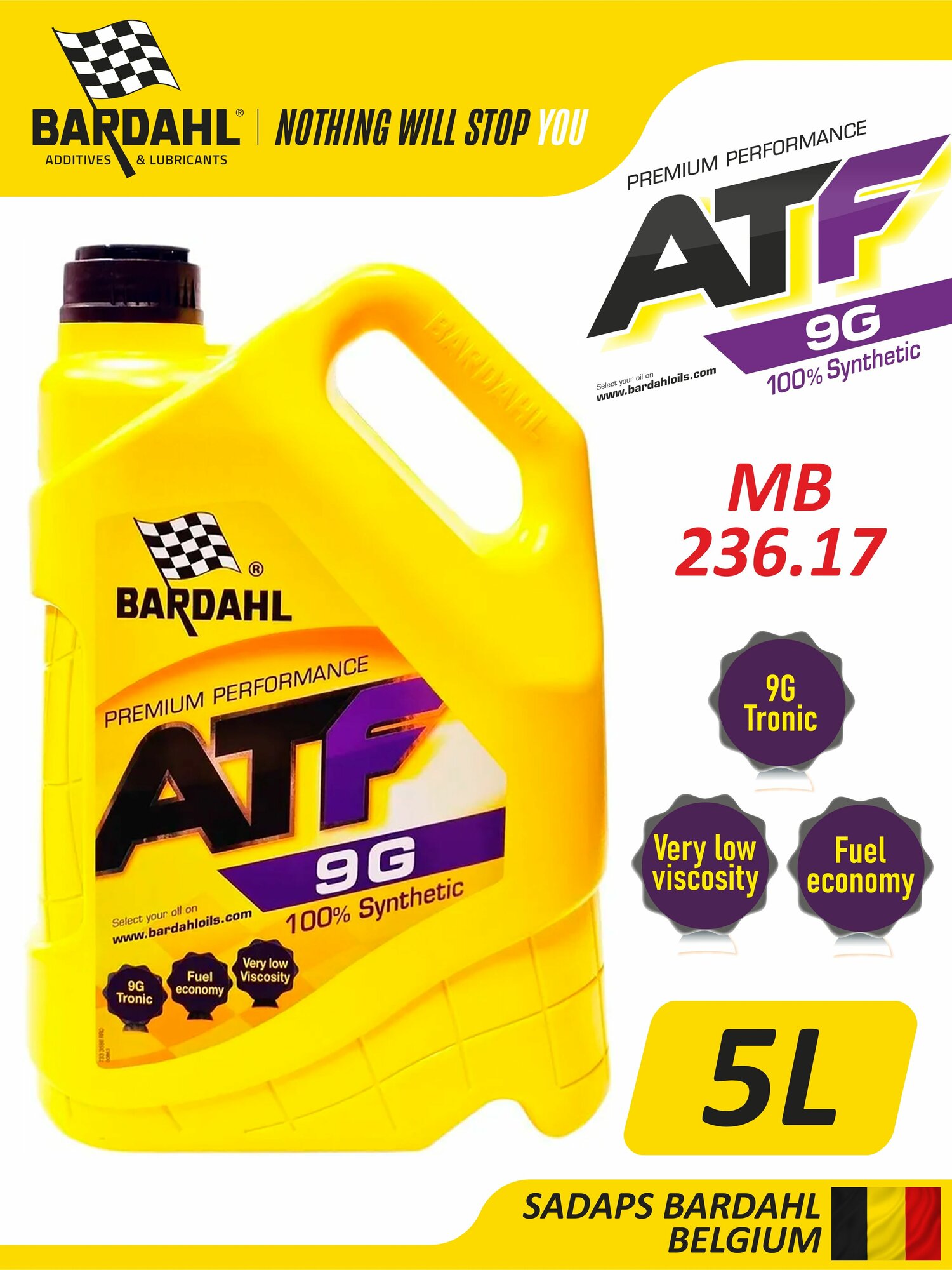 Трансмиссионное масло Bardahl ATF 9G MB 236.17, 5 л