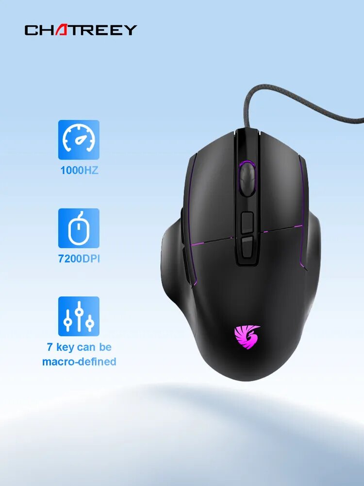 Chatreey Игровая мышь проводная PM, черный матовый
