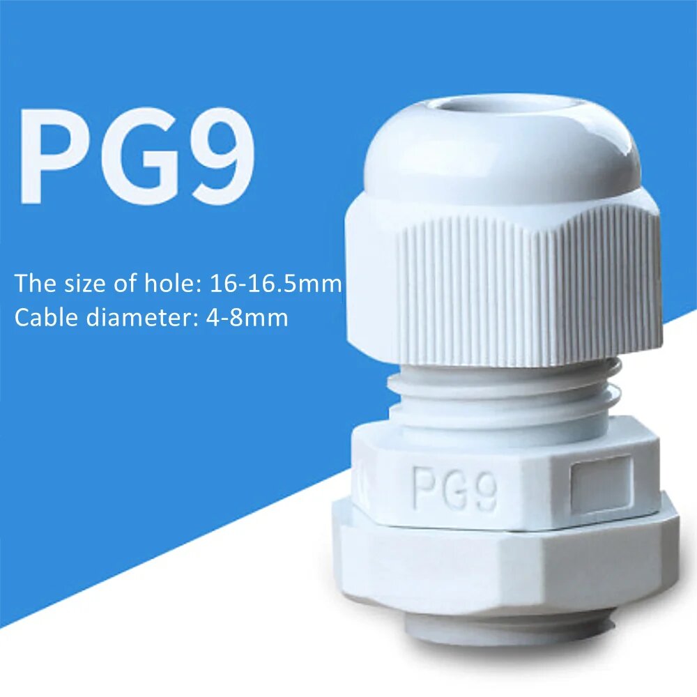 Водонепроницаемые кабельные вводы IP68 PG7 для кабеля 3-6.5 мм, белый, черный, нейлон PG9 White