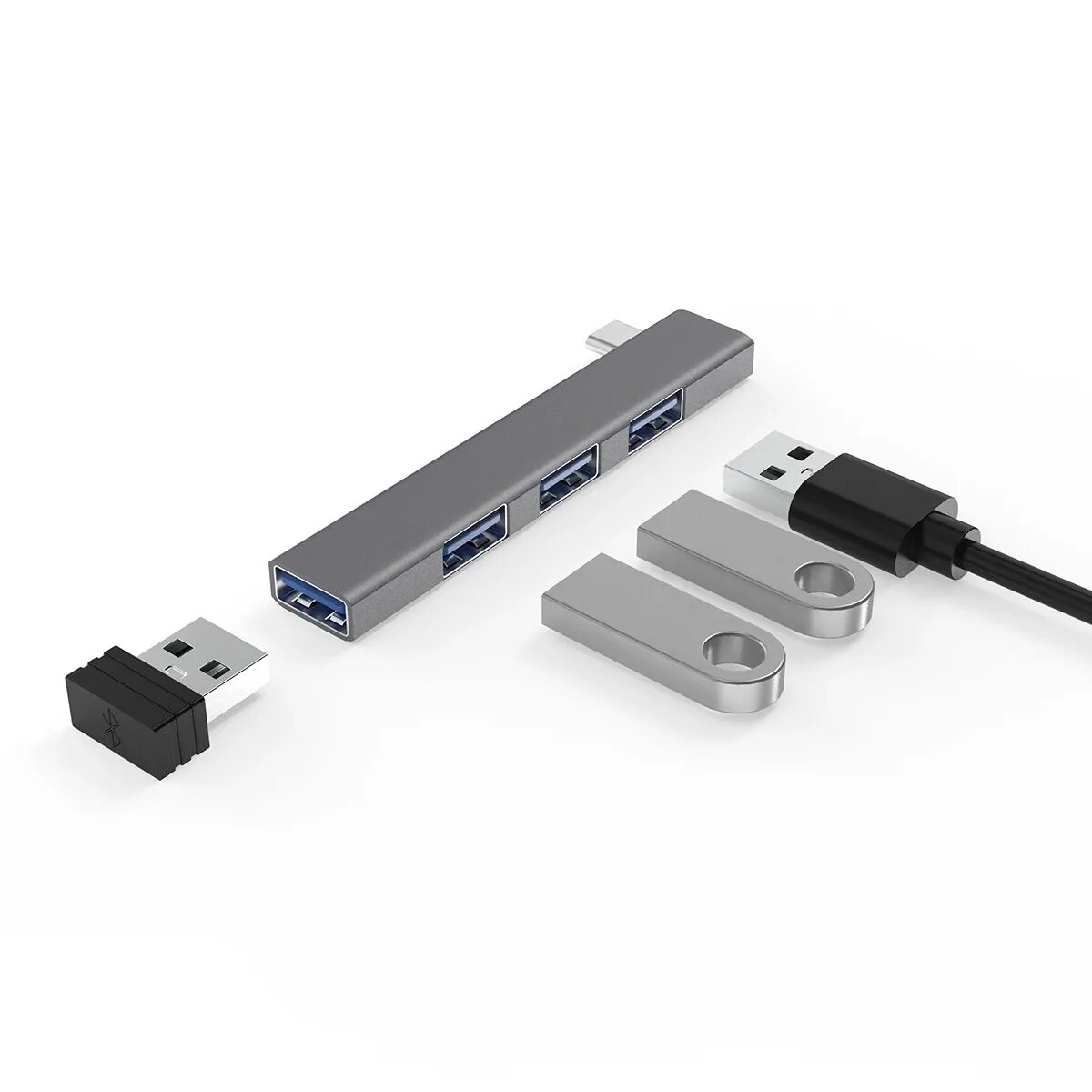USB-C хаб 4 порта, серебристый, 4in1 TYPE C
