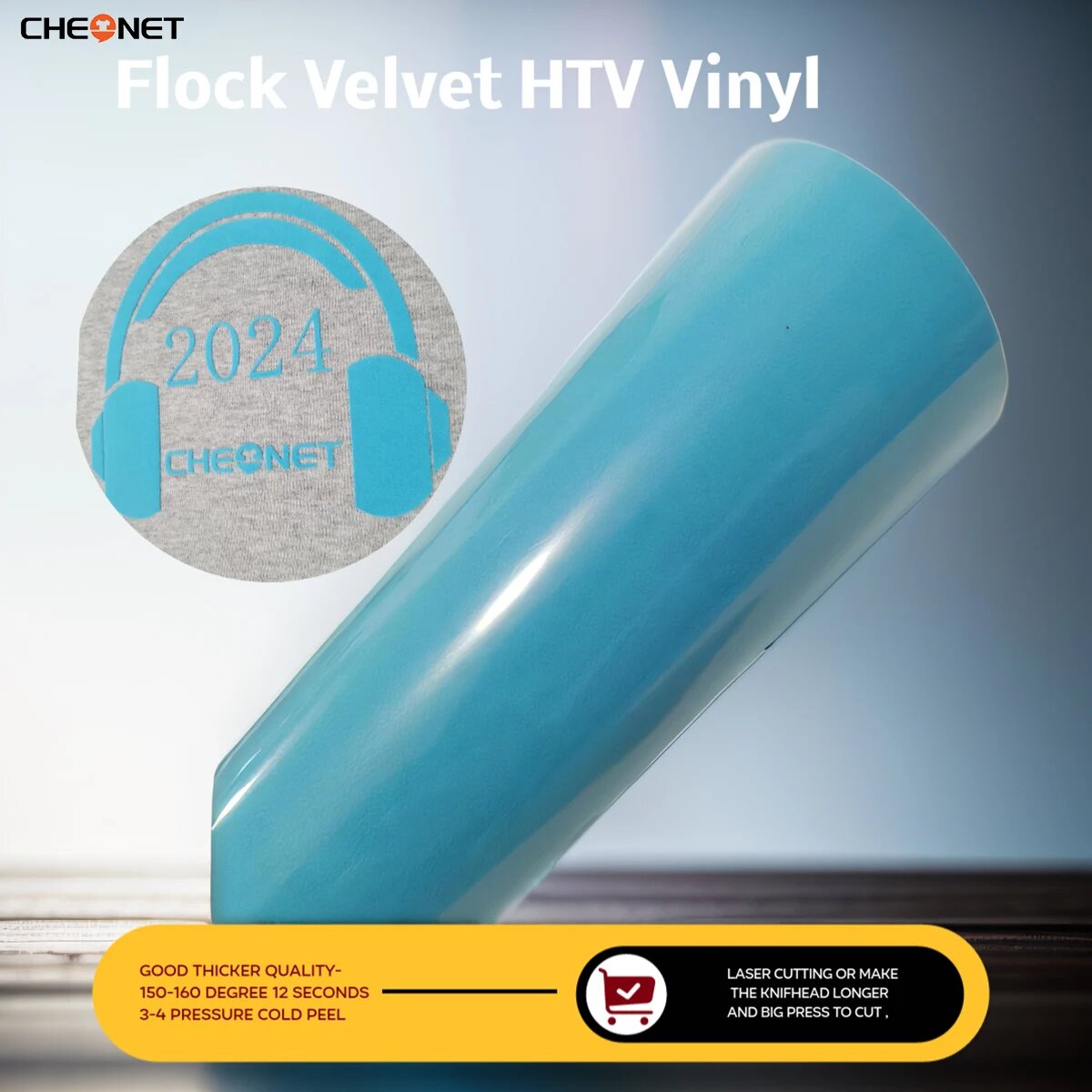 CHEONET Голубой флоковый винил для термопереноса 25x30см