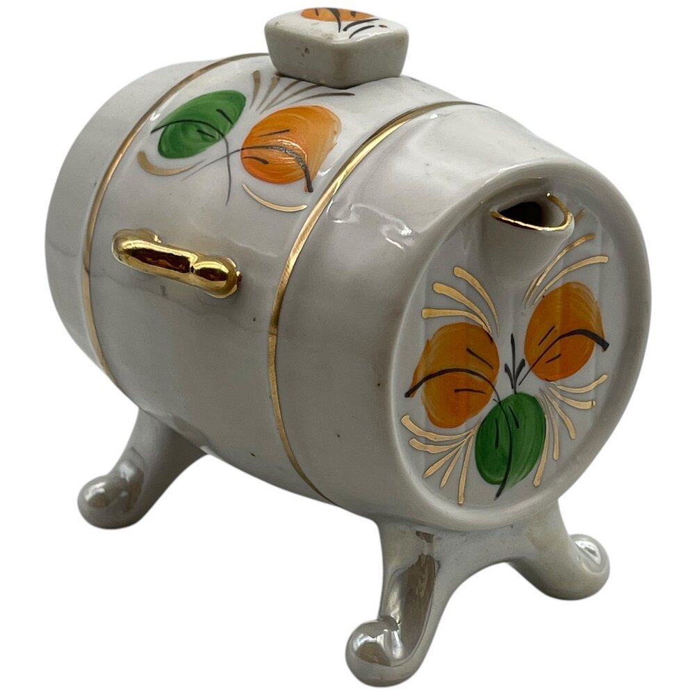 Штоф "Бочонок", 0.3 л, фарфор, ручная роспись, 1960-1977 гг. Сысерть, СССР (Без стопок)