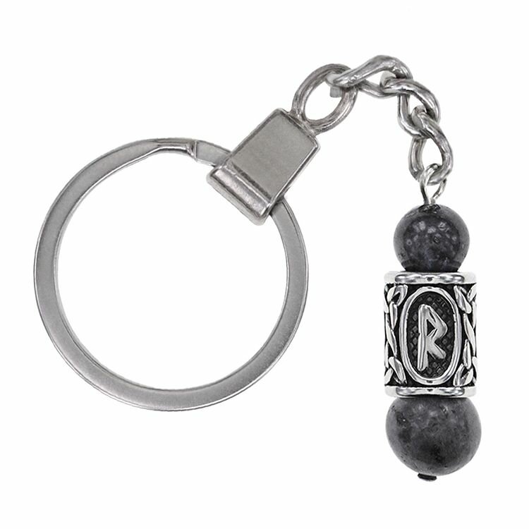 Брелок для ключей, амулет с руной Райдо, нержавеющая сталь, натуральный камень Лабрадор