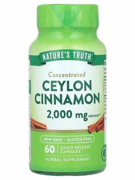 Концентрированная корица, 2000 мг, 60 капсул с быстрым высвобождением