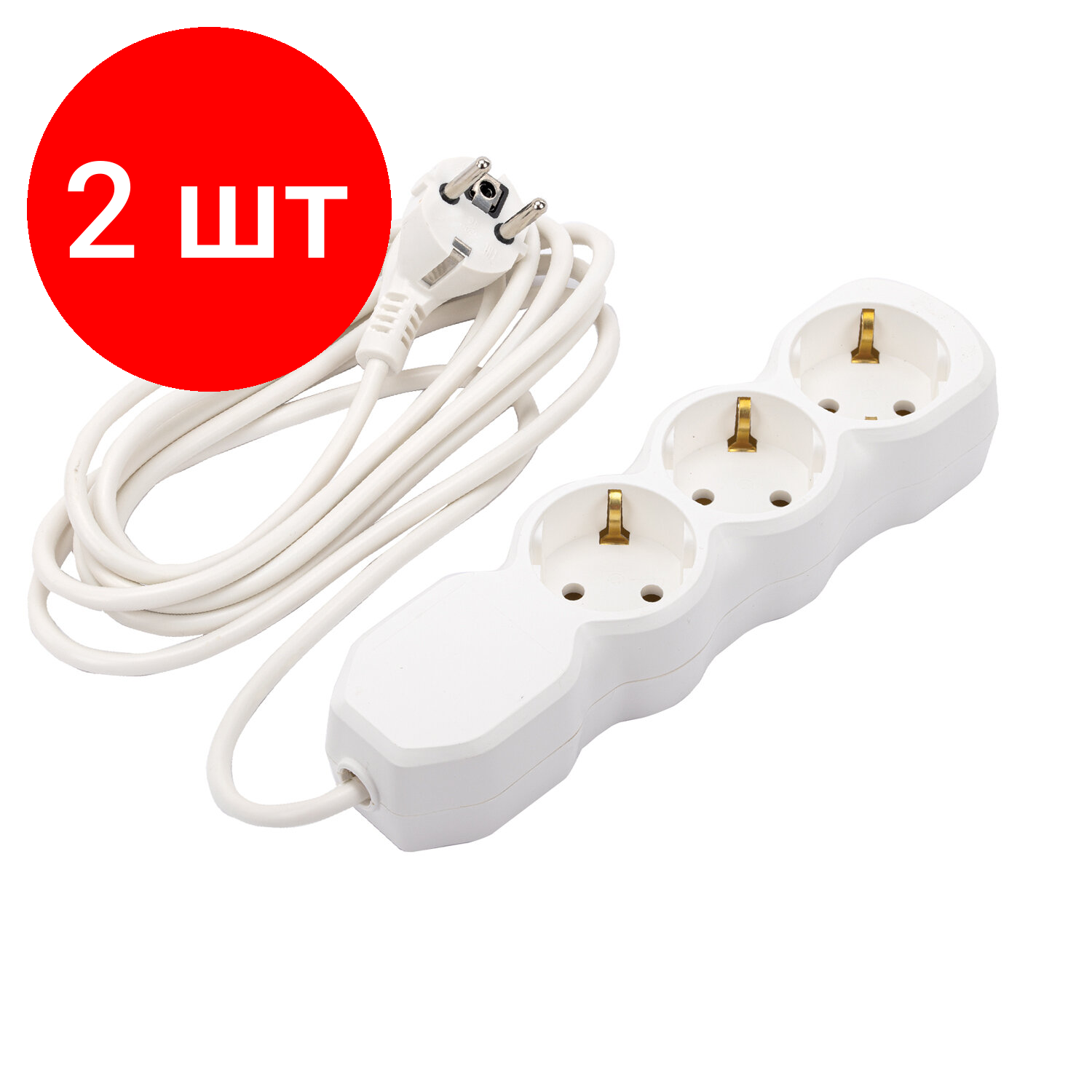 Комплект 2 шт, Удлинитель У10-003 3 розетки, с заземлением, с выключателем, 10А, 3 м, белый, 6696