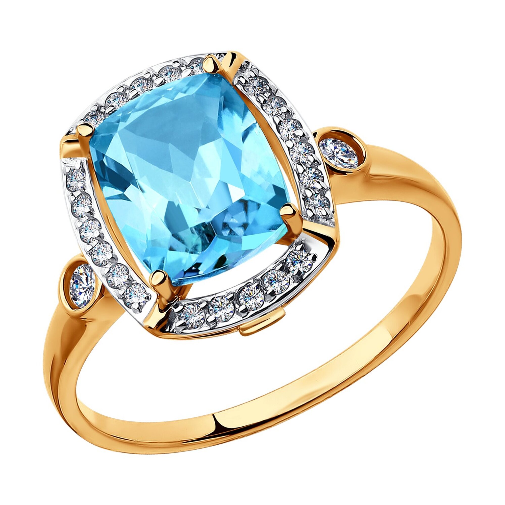 Кольцо, красное золото, 585 проба, топаз, фианит