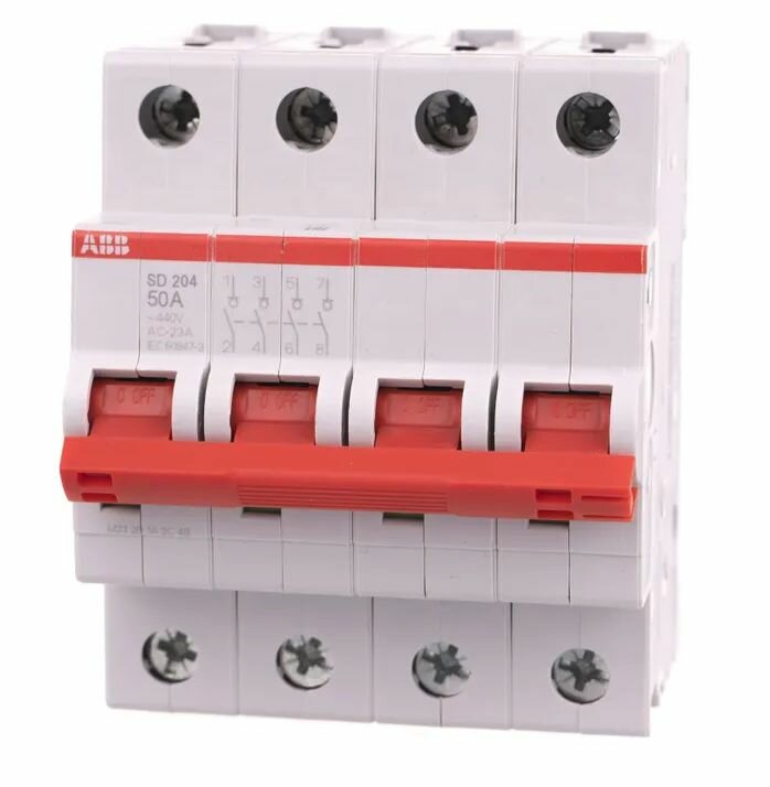Рубильник ABB 4-х полюсный SD204 50A красный рычаг 2CDD284101R0050