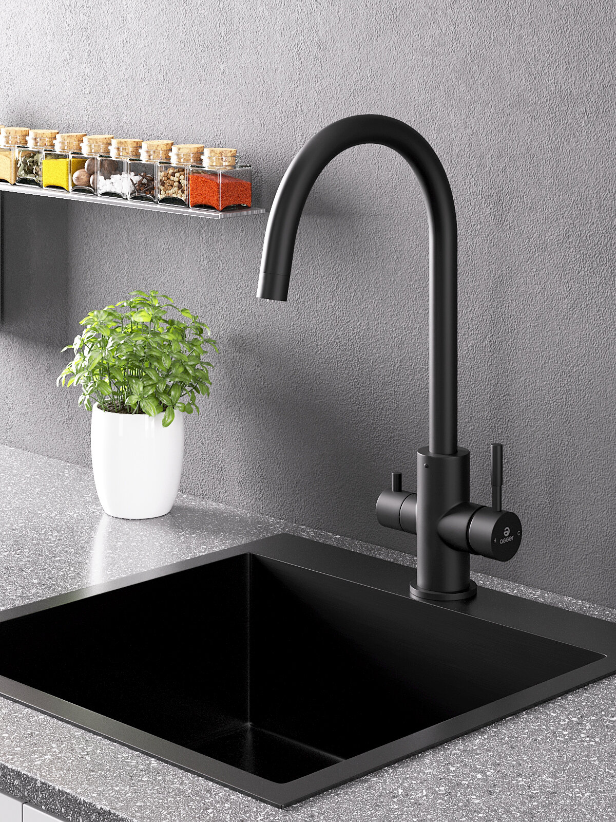 Смеситель для кухни с подключением к фильтру с питьевой водой Agger Zest A0700744, черный