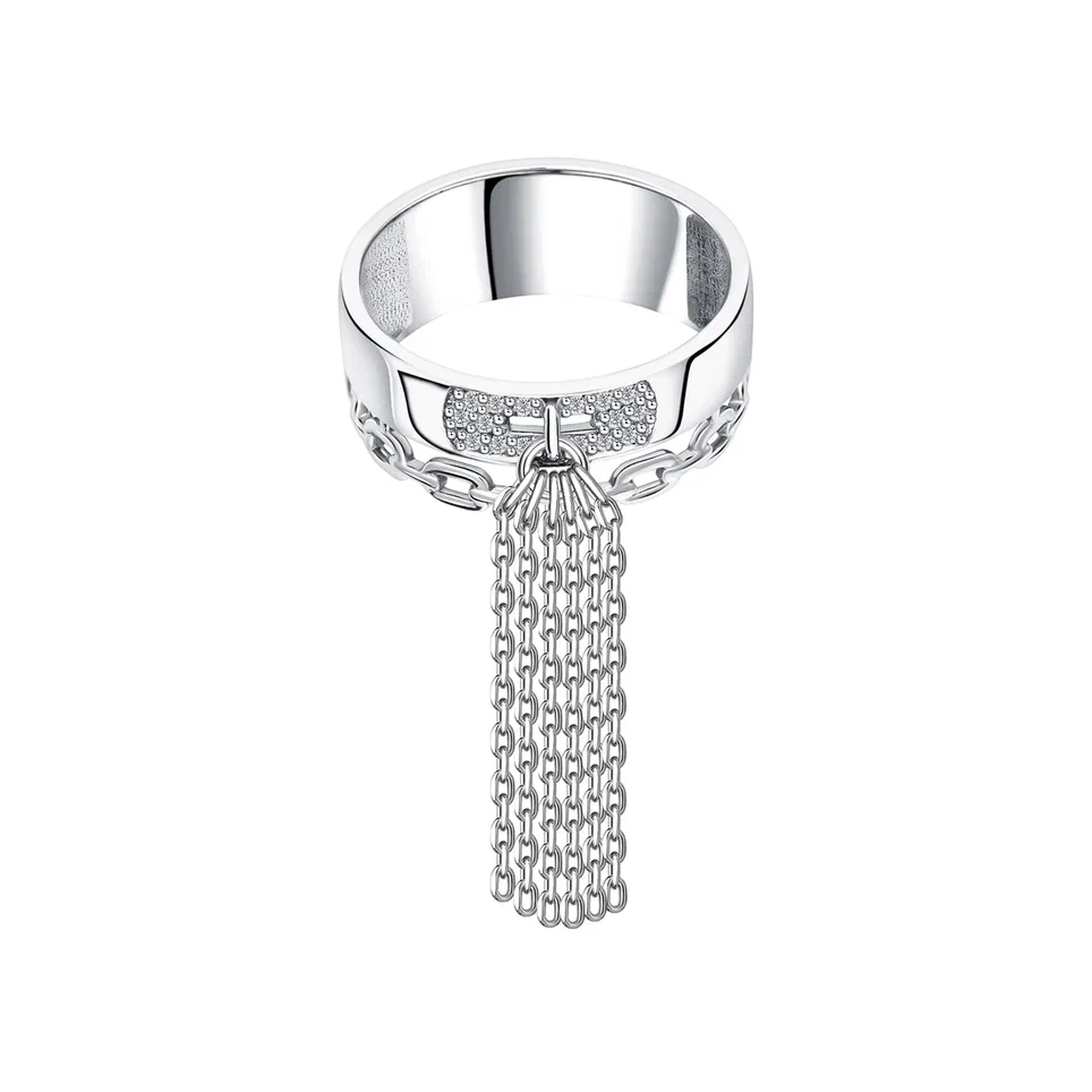 Кольцо широкое, серебро, 925 проба, родирование, фианит