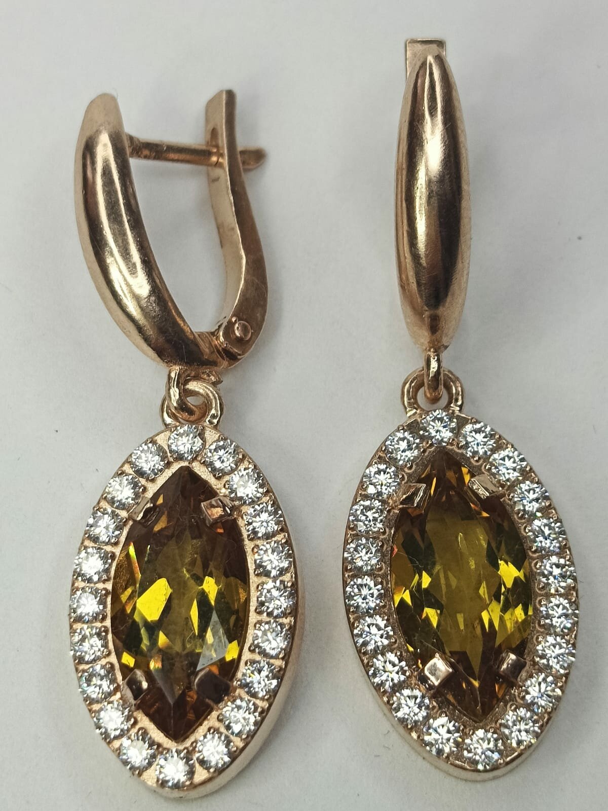 Серьги с подвесками, красное золото, 585 проба, муассанит, султанит