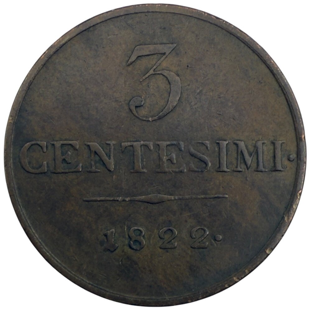 Италия, Ломбардия-Венеция 3 чентезимо 1822 г. (M)