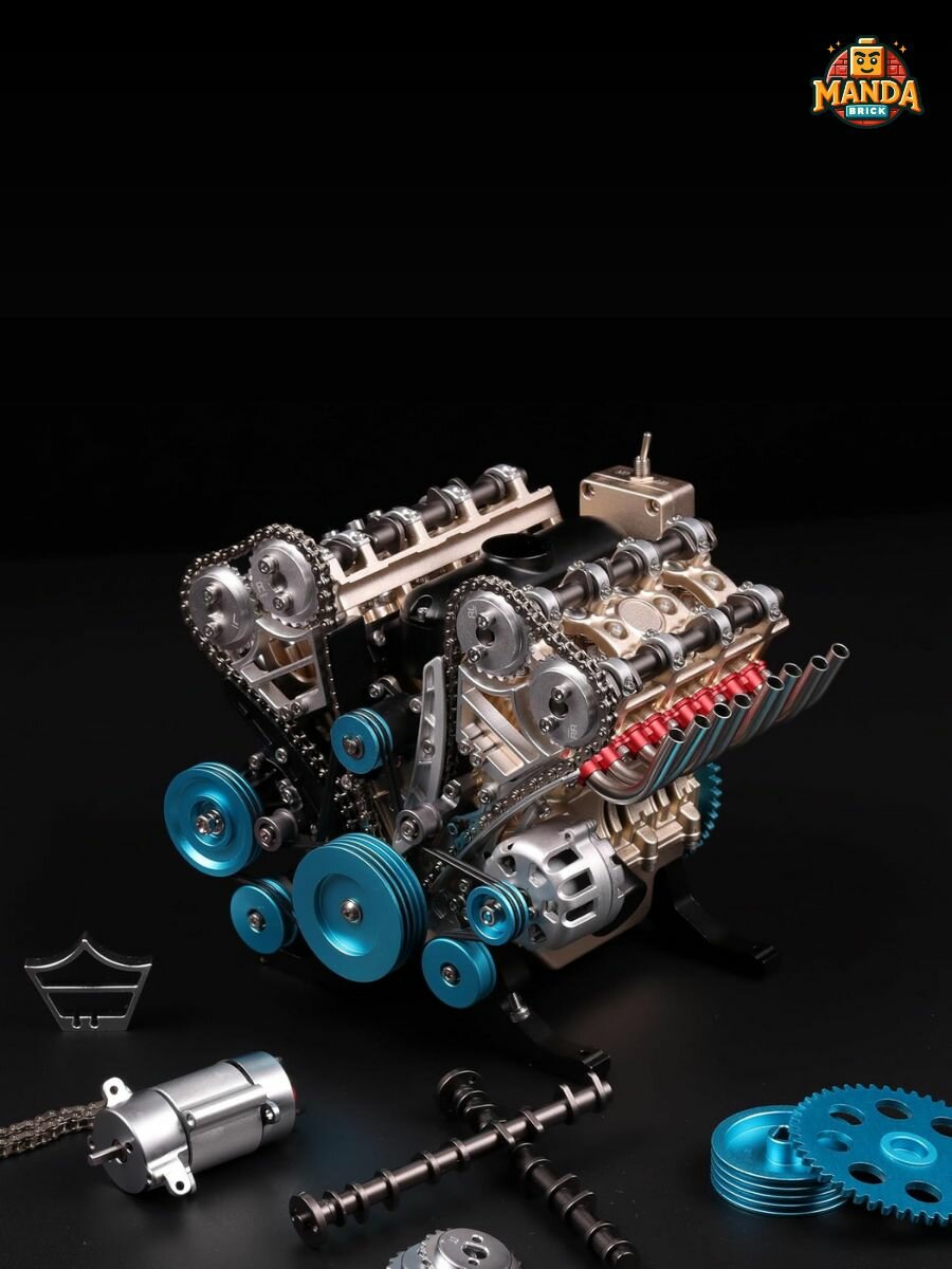 Металлическая модель двигателя V8 с восемью цилиндрами