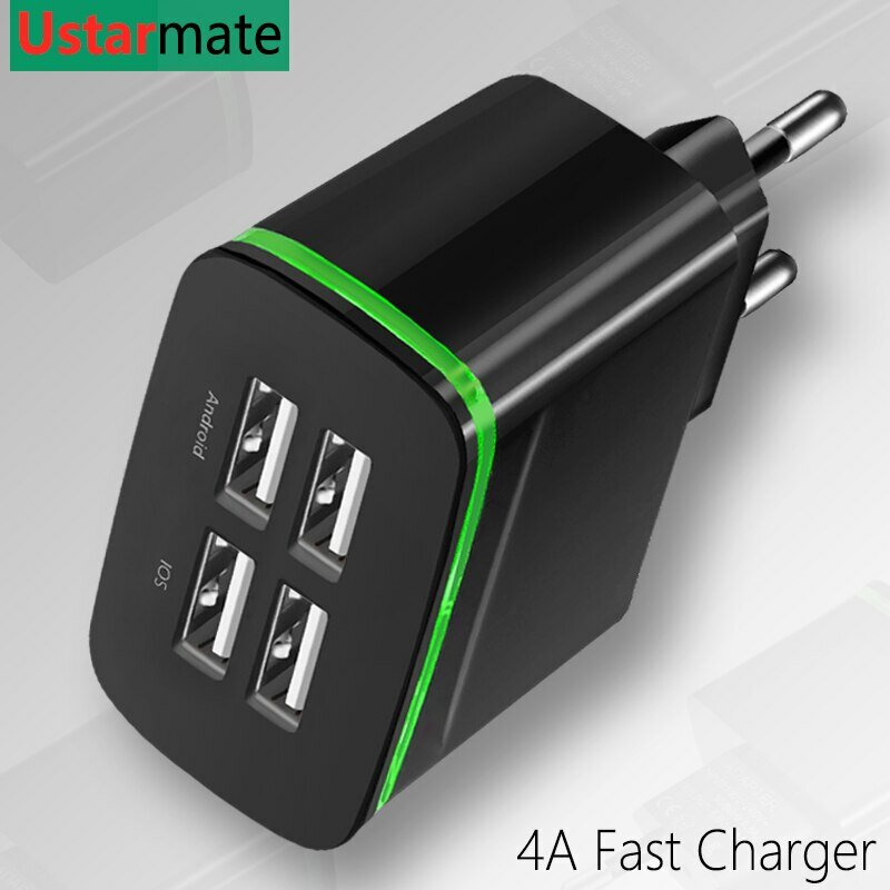 Зарядное устройство для мобильного телефона 4 USB для быстрой зарядки, дорожное зарядное устройство, адаптер для iPhone, Samsung, Android, кабель Type-C Micro, зарядные устройства с двумя USB-портами