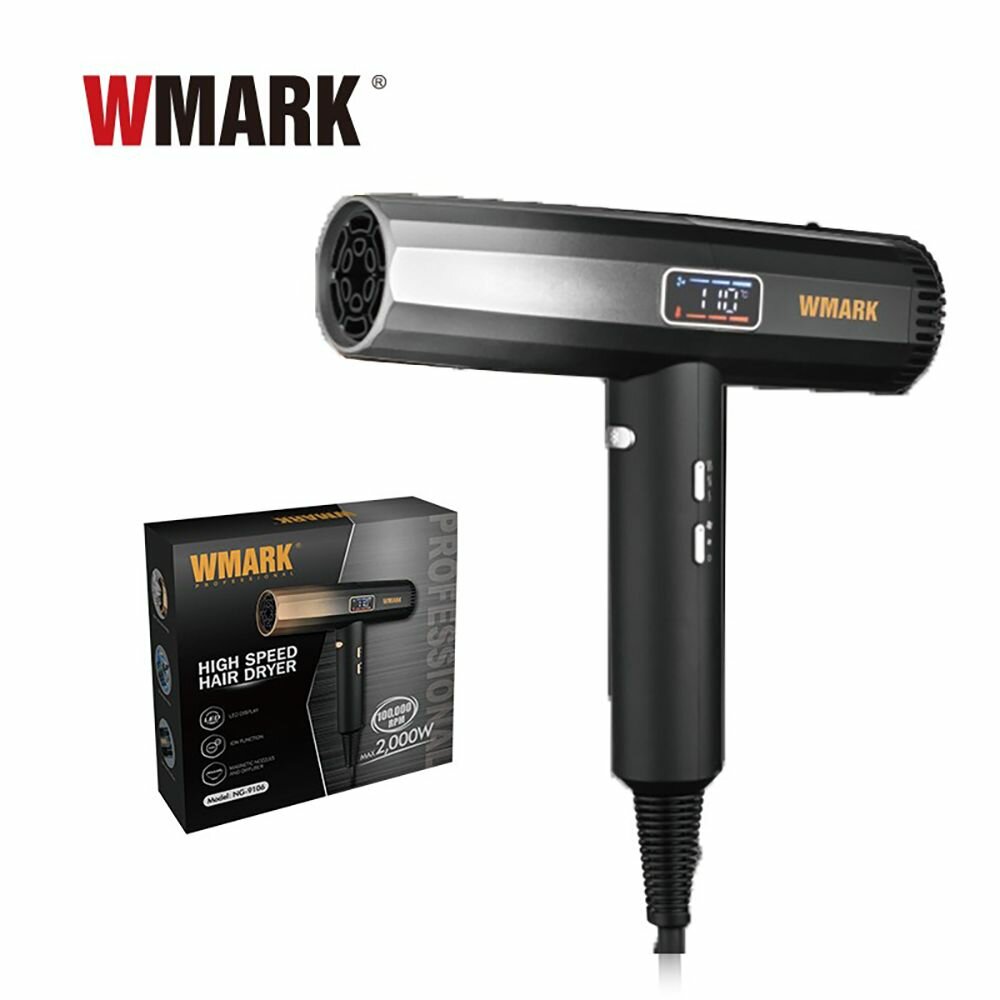 WMARK Фен для волос 9106 2000 Вт, скоростей 3, кол-во насадок 3, золотой
