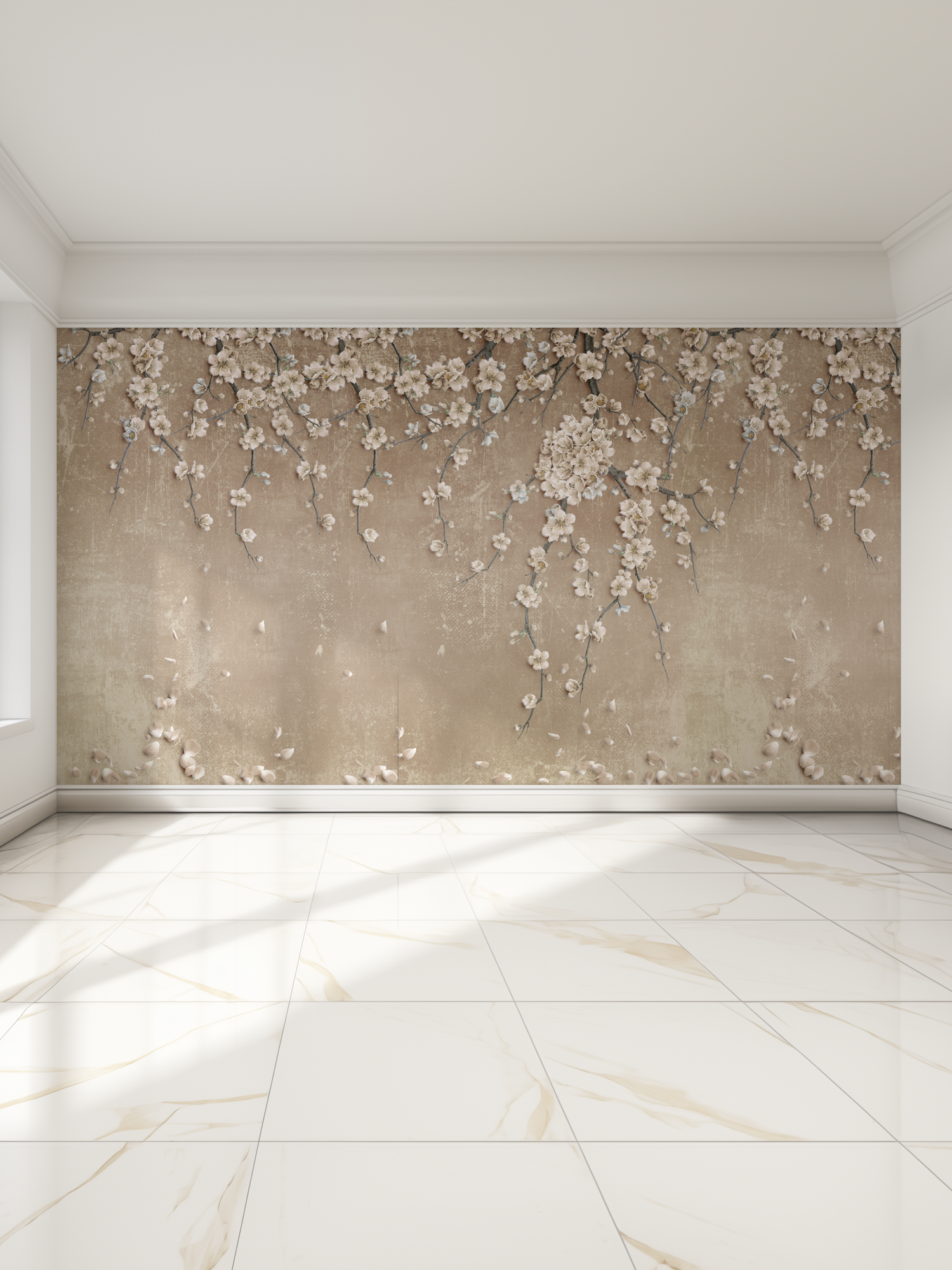 Фотообои 3д на стену "Сакура", флизелиновые 500х280 см на кухню, спальню, зал