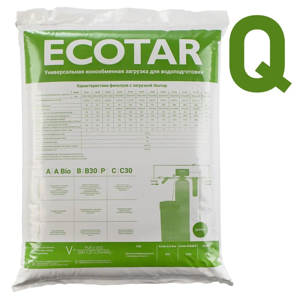 Ионообменная смола Гейзер - Экотар Q 25 литров - фильтрующий материал от сероводорода, железа и жесткости