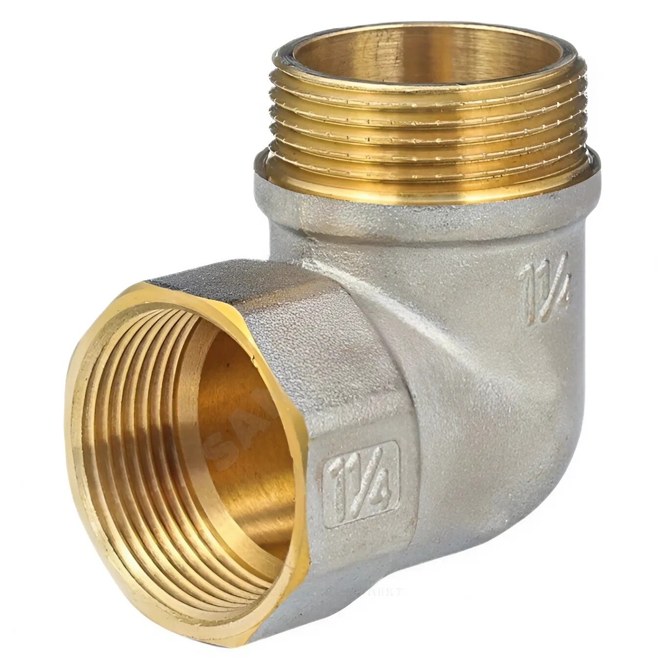 Угольник латунь никель реборда Ду 32 (1 1/4") ВР/НР 9006 ГОСТ 32585-2013 Aquasfera 9006-04