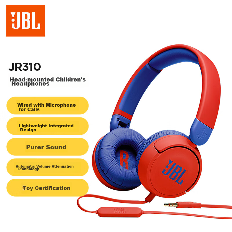 JBL JR310 Children's Educational Headphones with Low-Noise Volume Control, Microphone, And Immersive Learning for Online Classes. Develops Concentration. Red