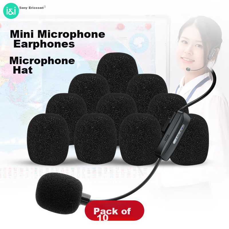 Soaiy Honeybee Head-Mounted Microphone Amplifier, Microphone Windshield, Foam Protective Cover, Earpiece, Neck Clip, Universal Computer Microphone, Windproof, Noise-Proof, Protective Cover SA-M13, 10 Pieces
