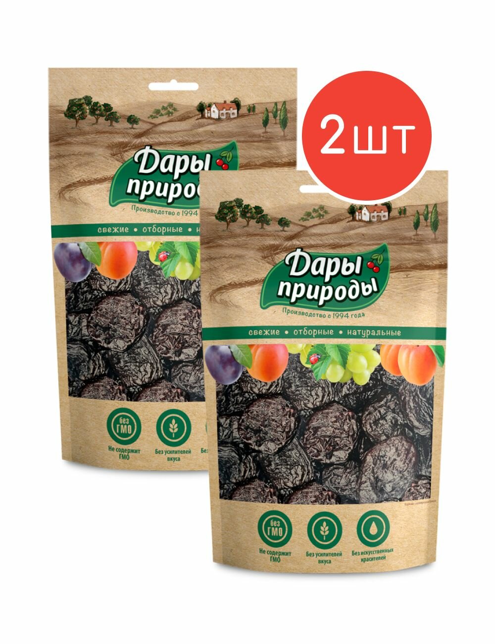 Чернослив Дары природы сушеный без косточек 150г 2шт