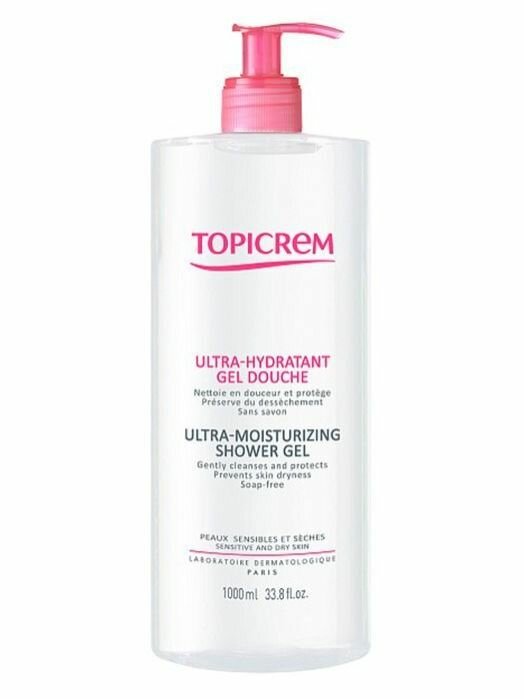 Топикрем Topicrem Hydra+ Ультра-увлажняющий гель для душа для лица, волос и тела 1000 мл