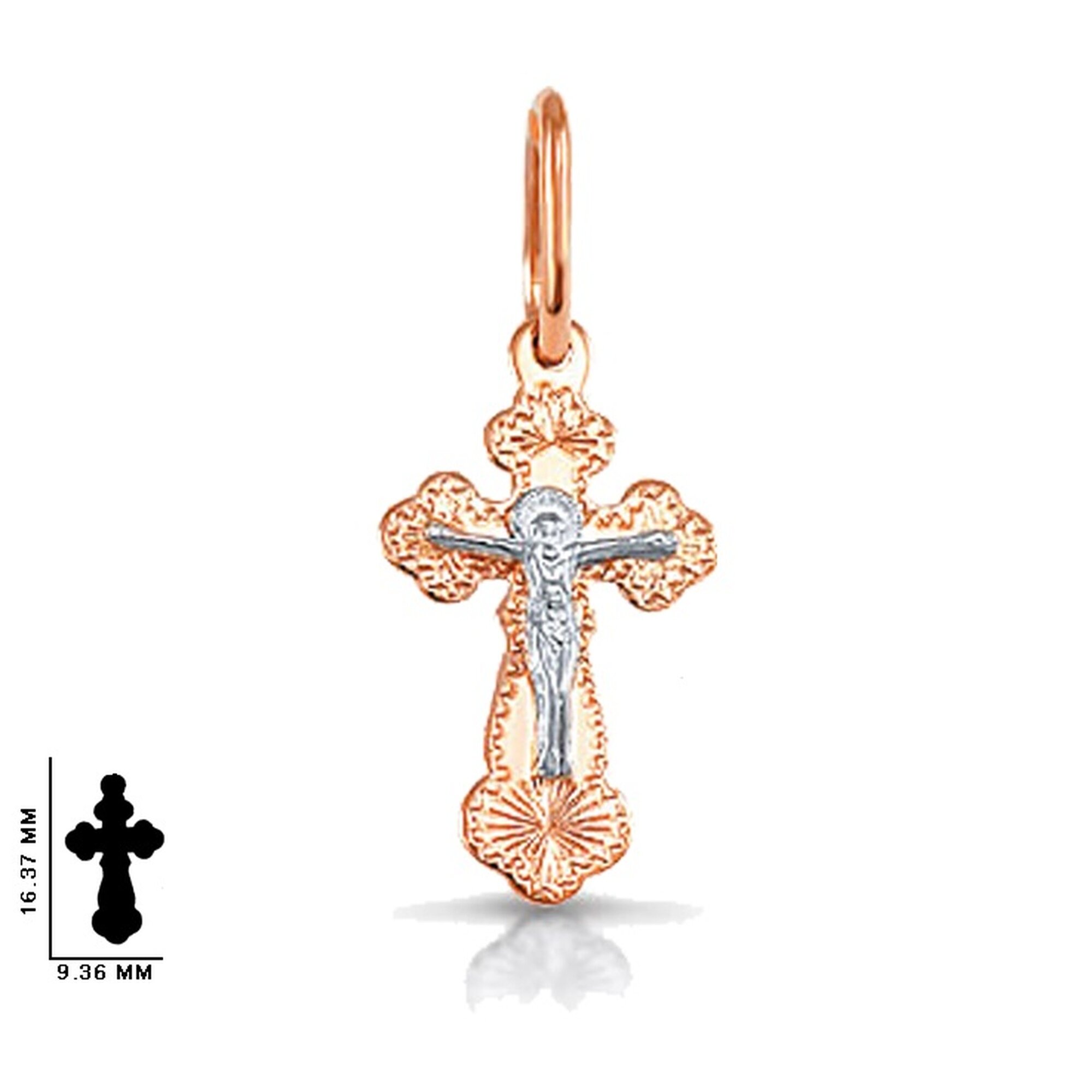 Крестик, красное золото, 585 проба, гравировка, родирование