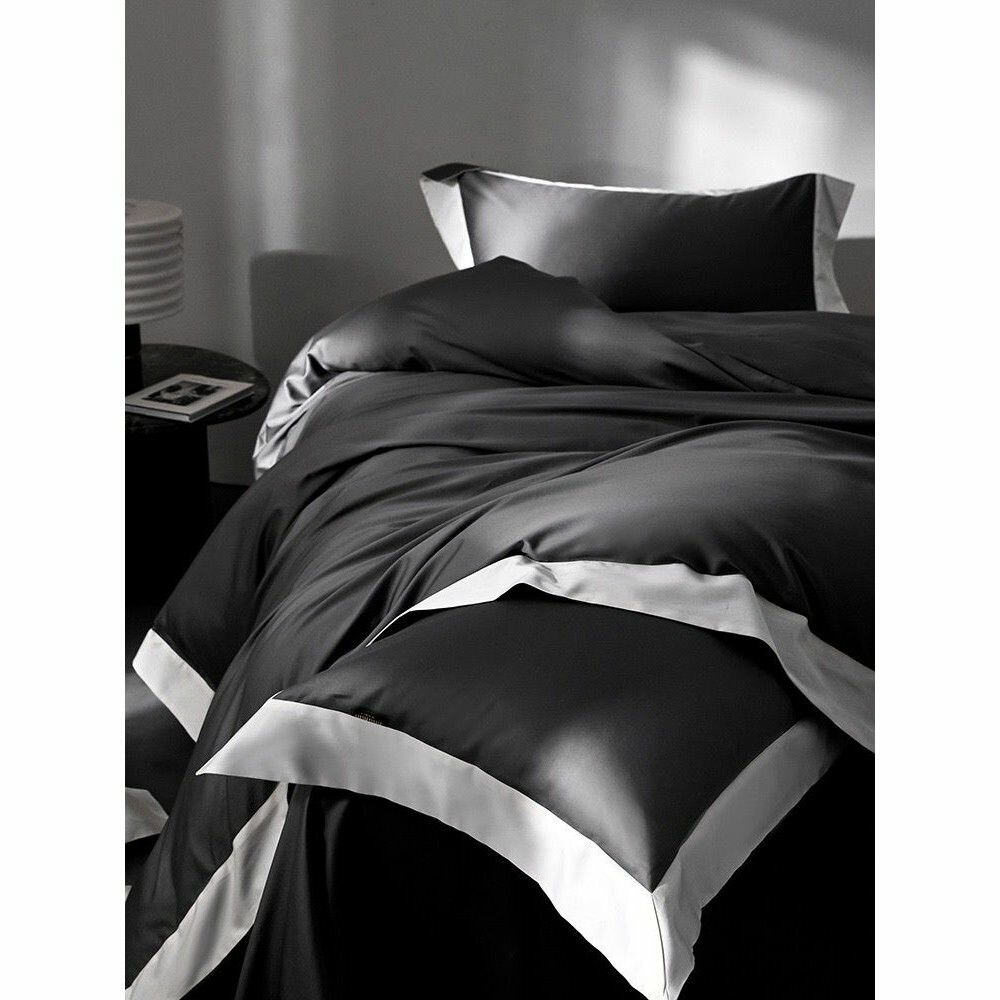 Комплект постельного белья с белыми ушками "Сумерки", 2х спальный, простыня на резинке 140/200/30, Египетский хлопок, наволочки 50x70