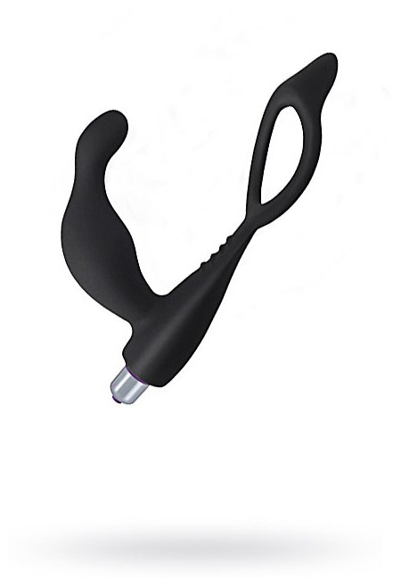 Стимулятор простаты Levett Gaius с дополнительным кольцом на мошонку, силикон, чёрный, 11,5 см