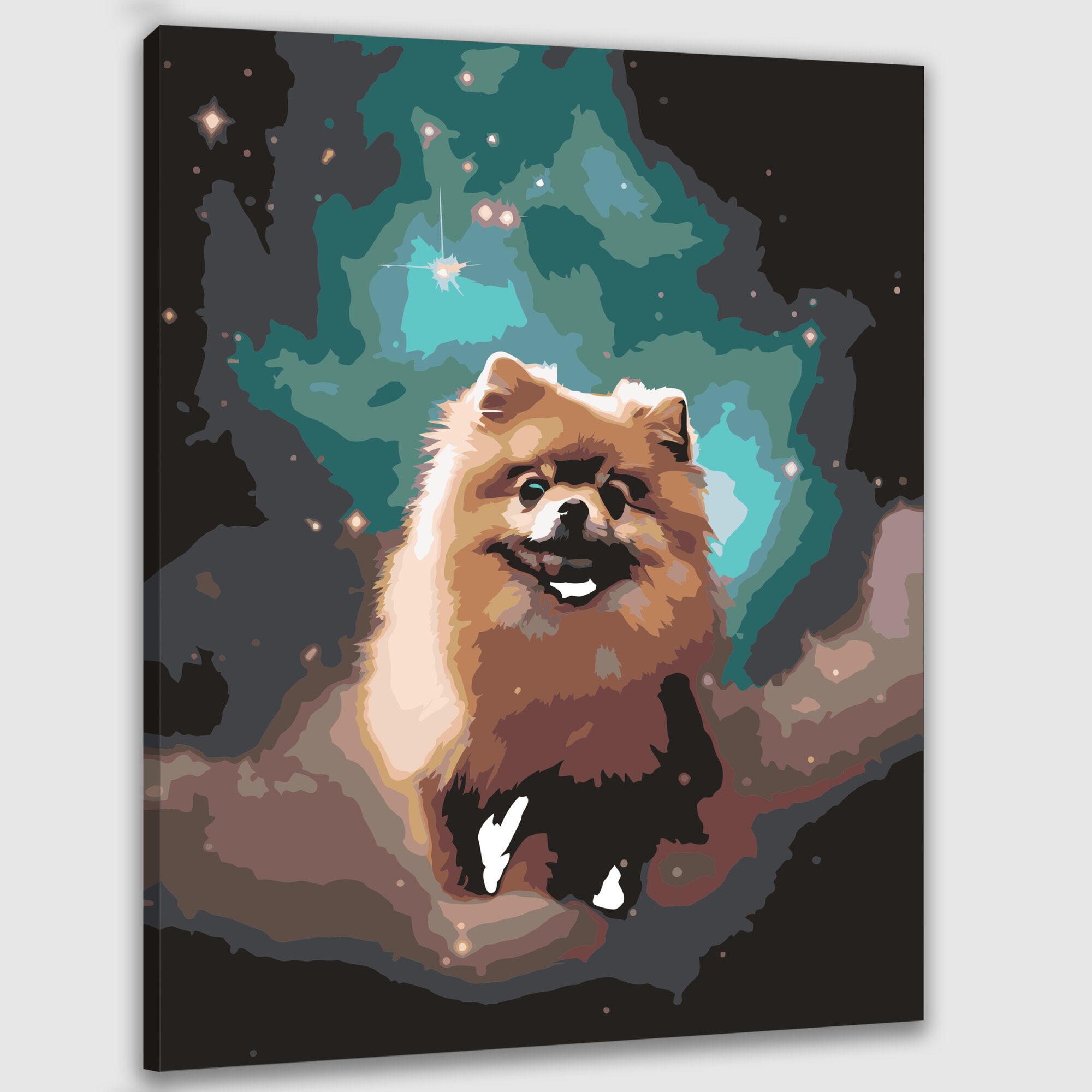 Картина по номерам 40x50 см, шпиц, грация, поза, аура, звезды, облака, цвета, детали, элегантность, причудливость