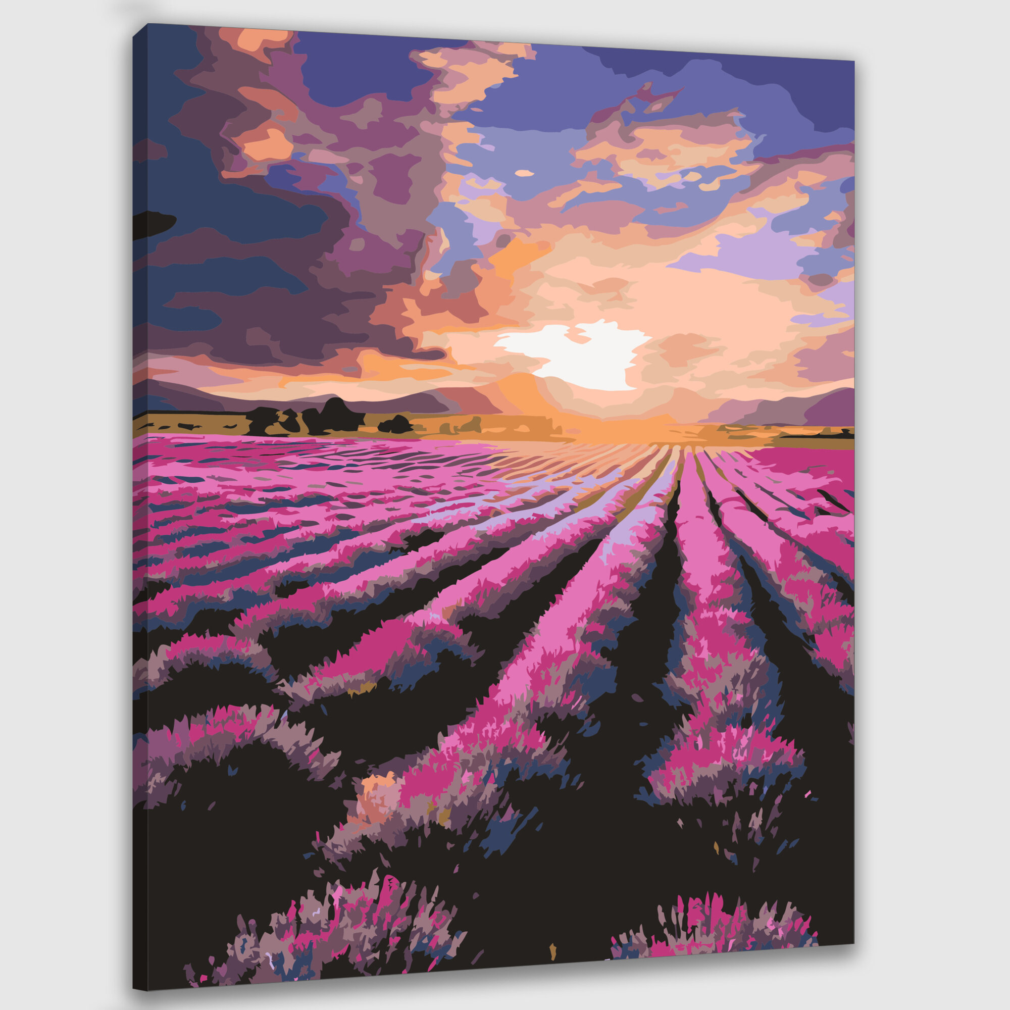 Картина по номерам 40x50 см, фотография, поле лаванды, нежно-фиолетовые цвета, яркая зелень, сельская местность