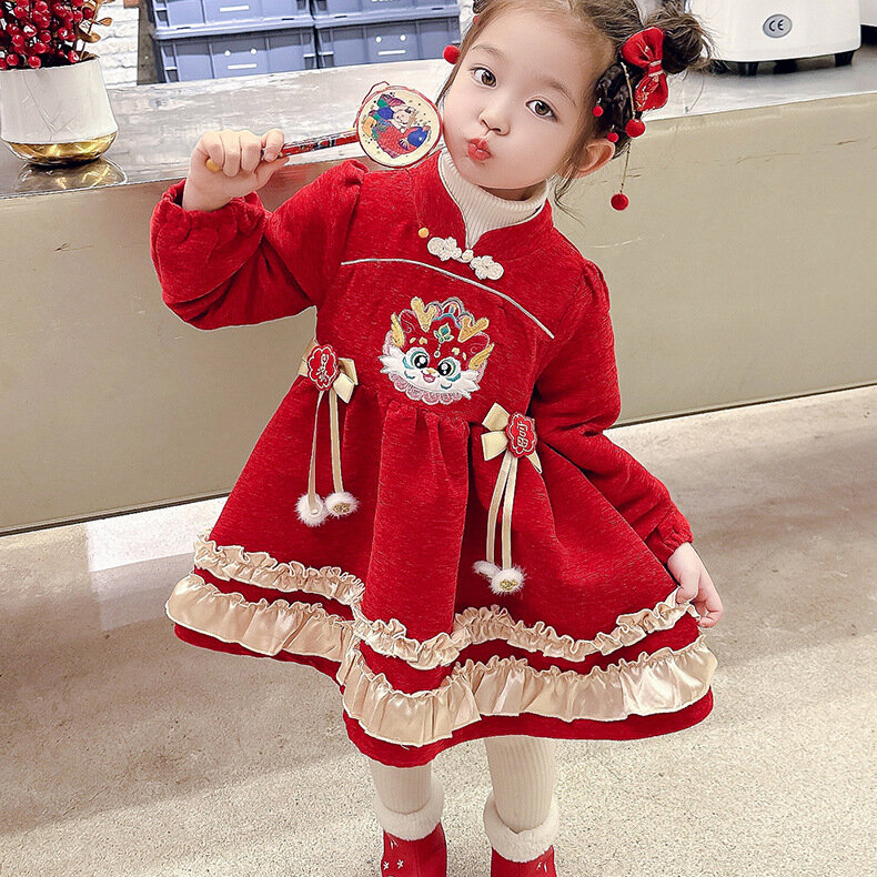 Платье "Принцесса", зимнее, красное, 130 см