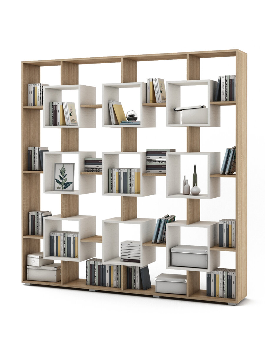 Стеллаж деревянный для книг, документов и игрушек "Квадро 3", ЛДСП, открытая конструкция, 25 полок, 188,2x28х190,2 см