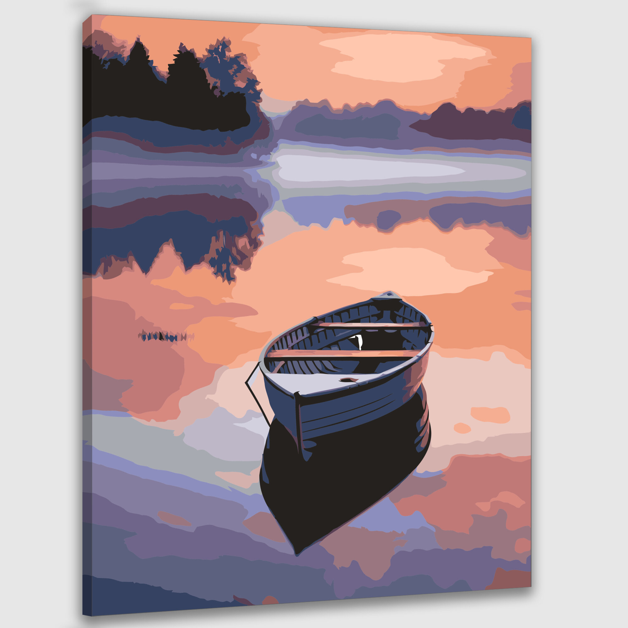 Картина по номерам 40x50 см, фотография, озеро, рассвет, туман, вода, небо, отражение, лодка, тишина, уединение