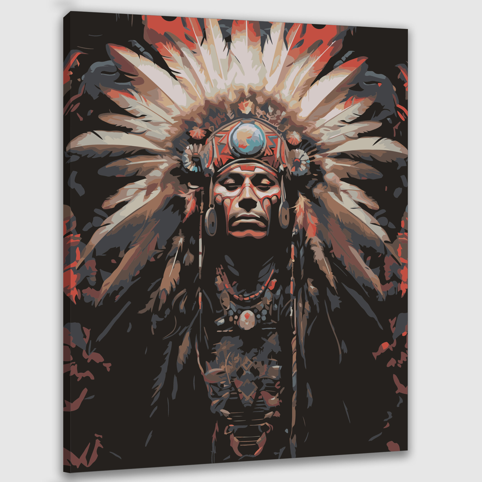 Картина по номерам 40x50 см, шаман, транс, татуировки, перья, медитация, пейзажи, сны