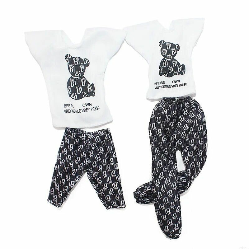 2 комплекта/лот, брюки-футболка с черным медведем для куклы Барби и Кена463