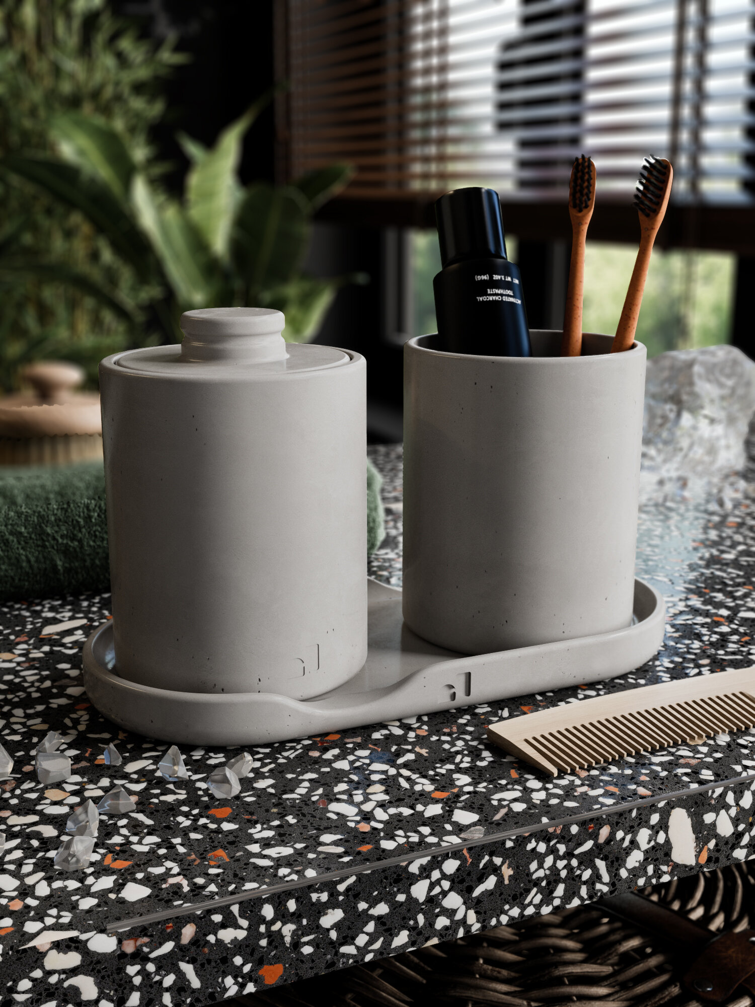 Набор аксессуаров для ванной комнаты "Bordeaux": контейнер для ватных палочек, стакан под зубные щетки, подставка.