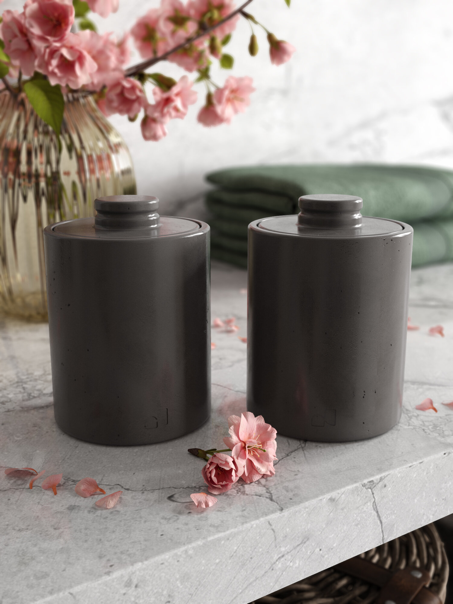 Набор аксессуаров для ванной комнаты Bordeaux, темно- серый глянцевый: контейнер для ватных палочек и для ватных дисков