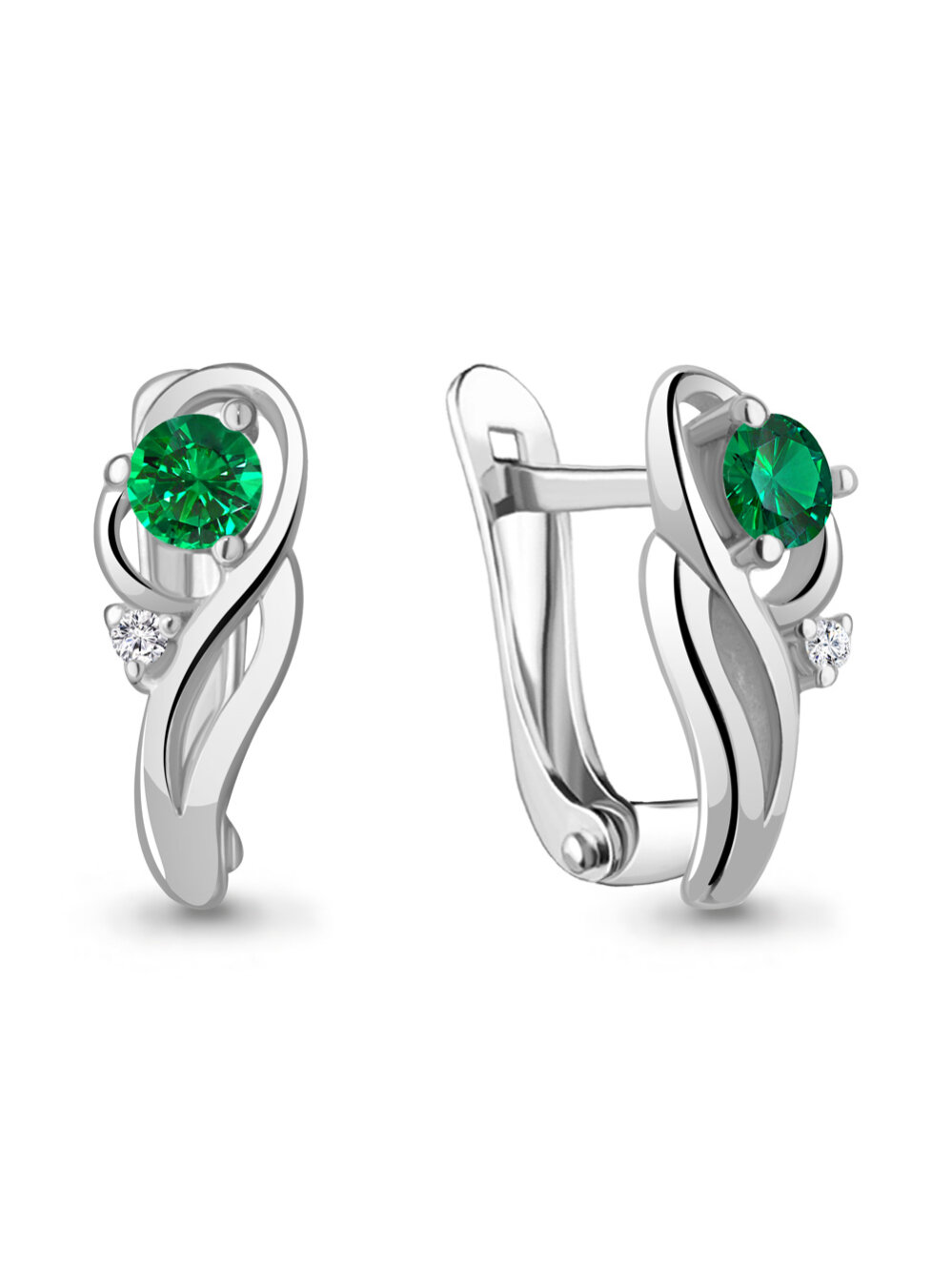 Серьги, серебро, 925 проба, фианит, изумруд синтетический
