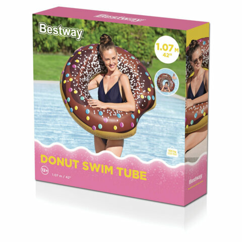 Надувной круг для плавания "Пончик" диаметр 107 см, от 12 лет, до 100 кг, ассорти, BESTWAY, 36118