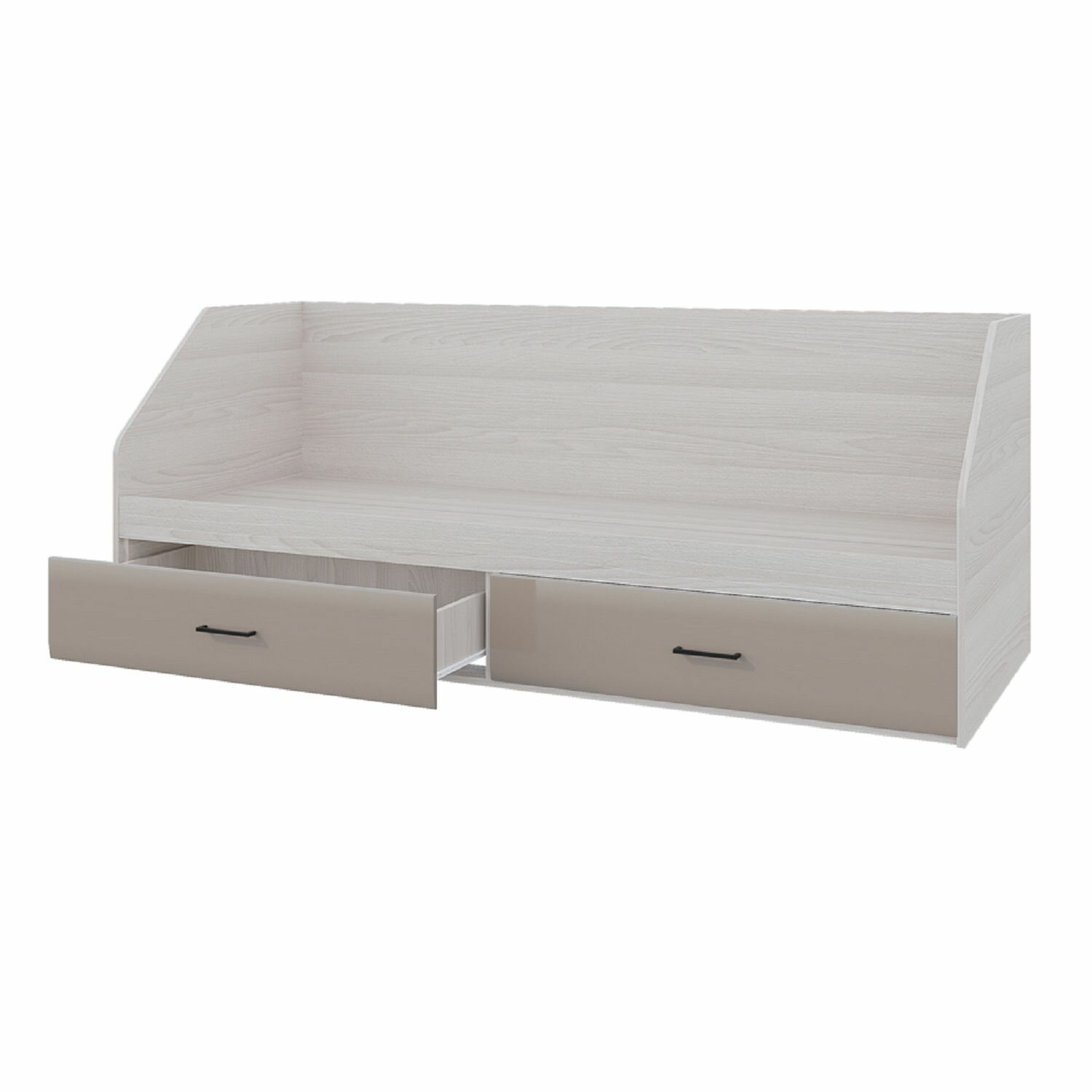 Кровать Ненси 800/2 ящика, цвет Ясень шимо светлый/Капучино глянец спальное место 80*200 см ЛДСП для подростков и детей